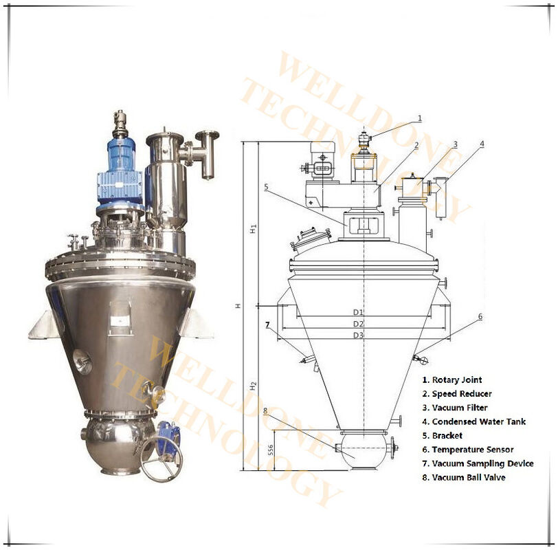 Conical Vacuum Agitated Dryer Heat Contacting Various Agitator Form For ...